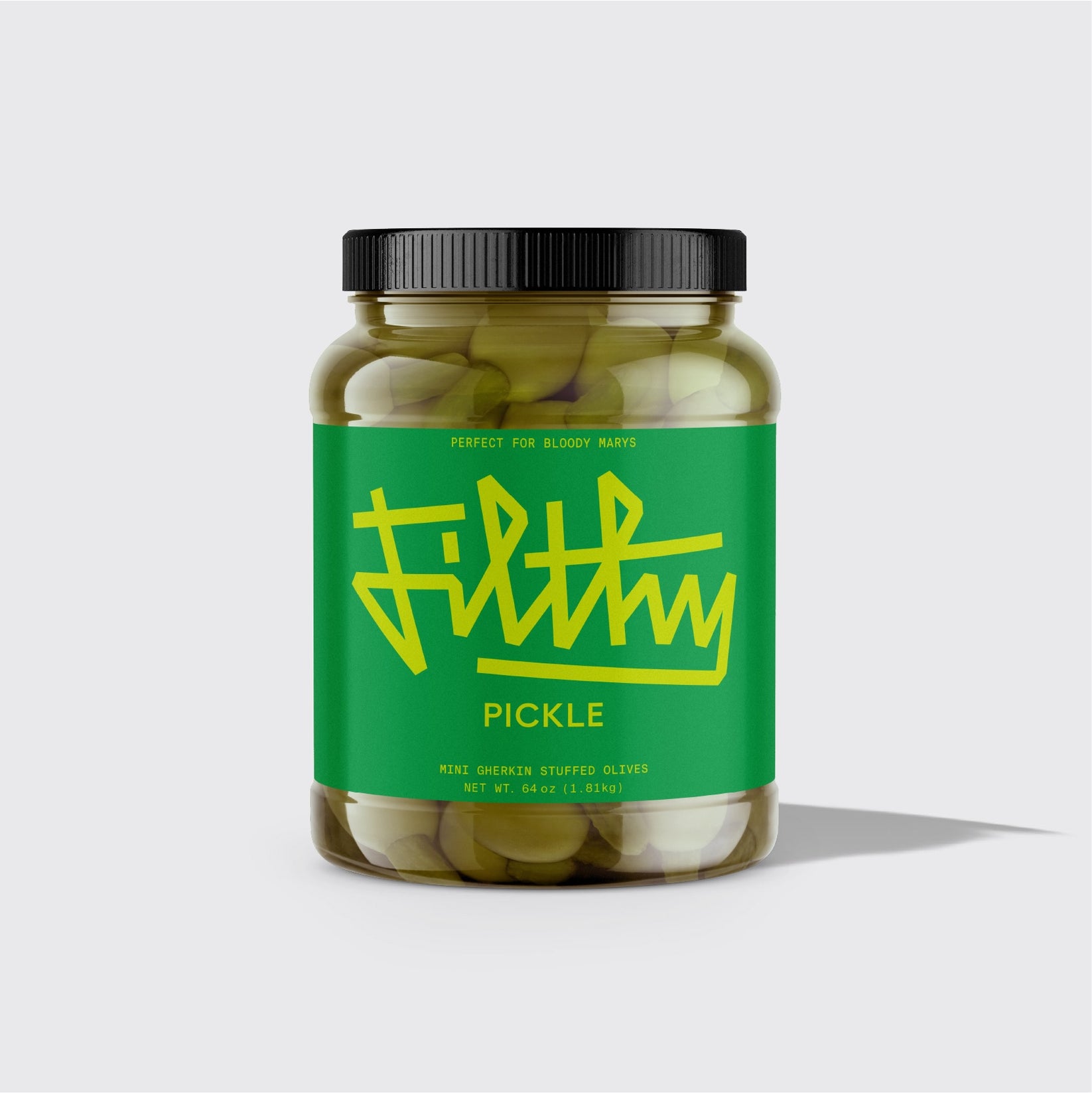Filthy Pickle Stuffed Olives - Premium cocktail garnishes.